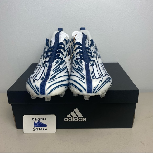 adidas | Shoes | Adidas Adizero Football Cleats White Navy Blue Shoes ...